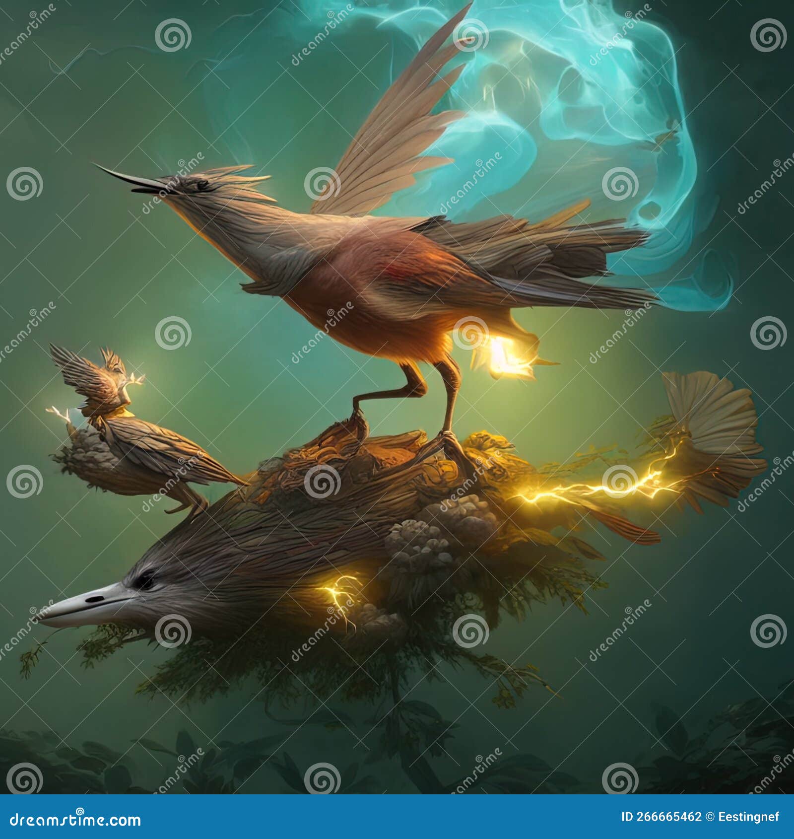 Magic Birds, Fairy Tale Forest, Digital Illustration Stock Illustration ...