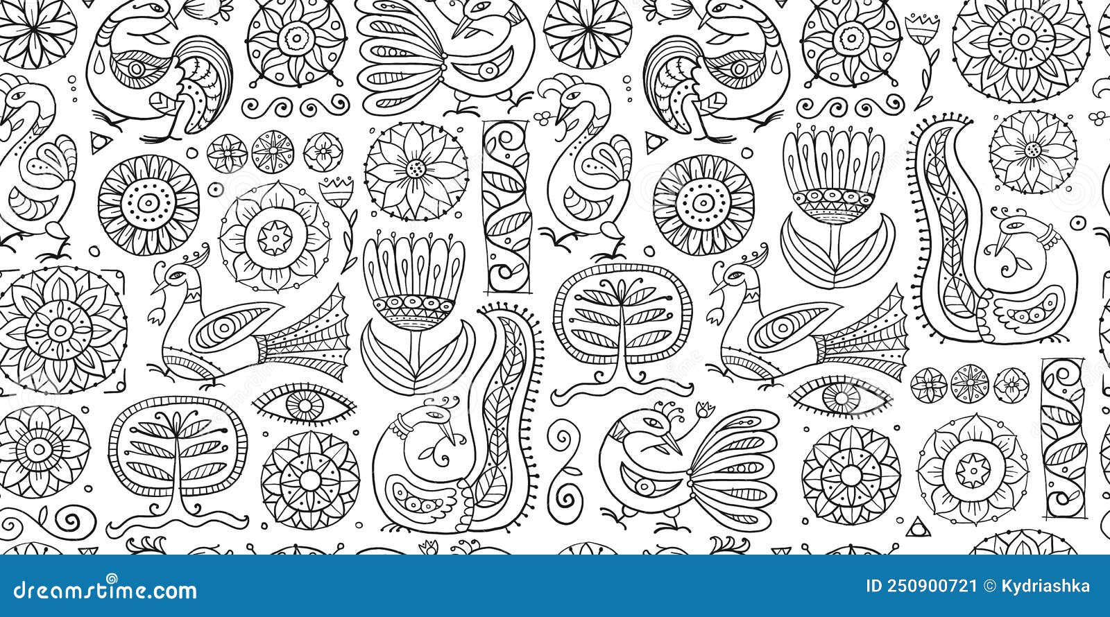 Magic Birds and Flowers. Vintage Seamless Pattern Background for Your ...