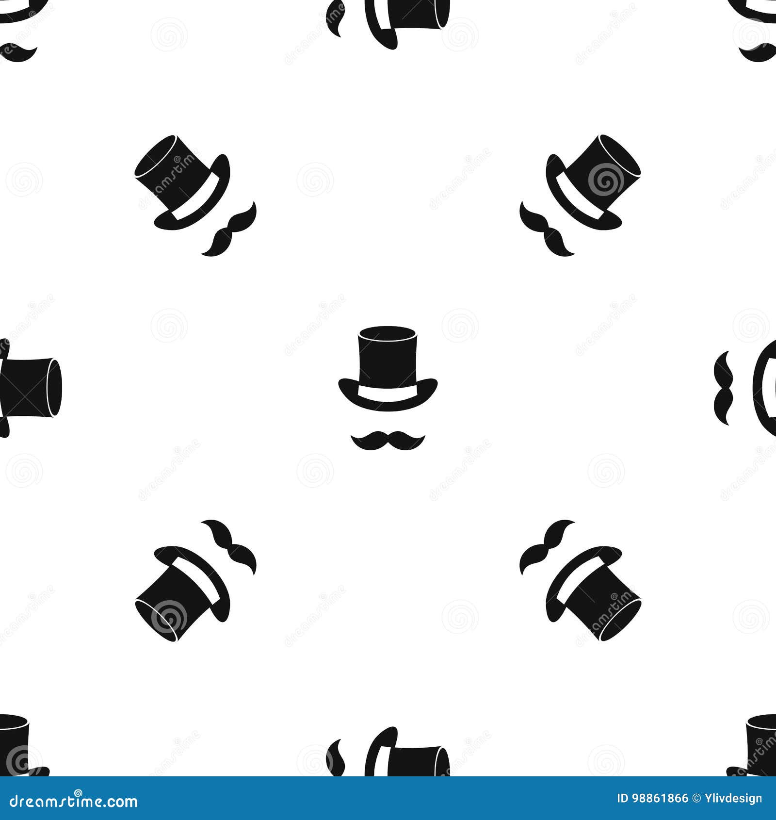 Magic Black Hat and Mustache Pattern Seamless Black Stock Vector ...