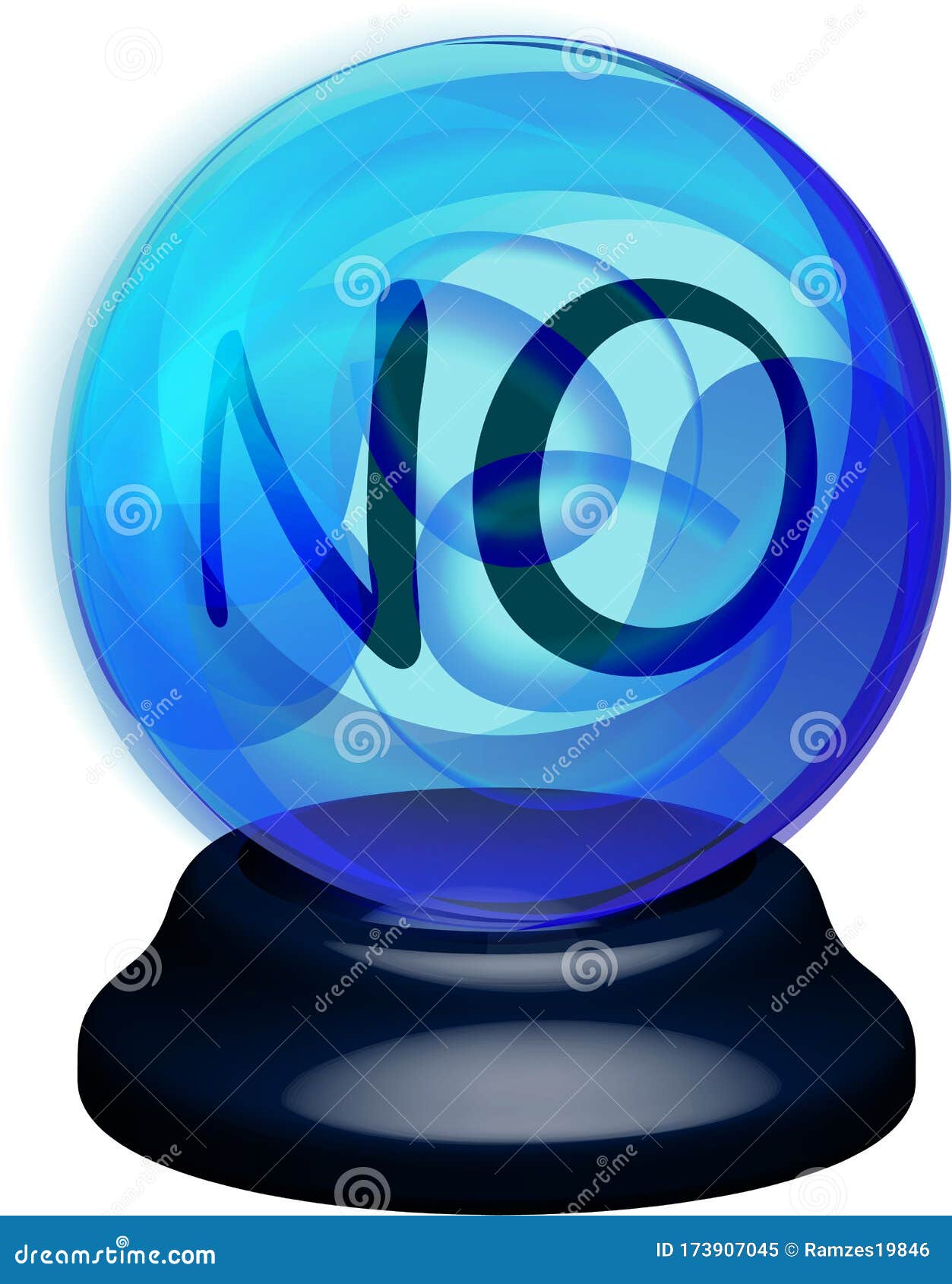 Magic Blue Crystal Ball of Glass on a Stand with the Answer NO Inside ...