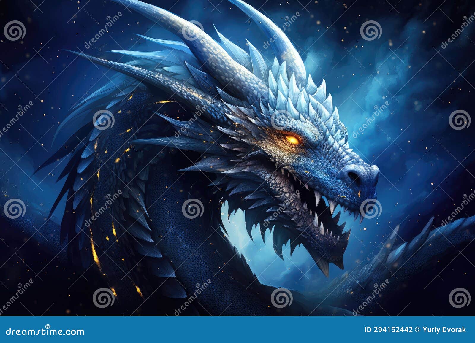 Magic Blue Dragon, Fantasy Concept of Dragon Energy Stock Illustration ...