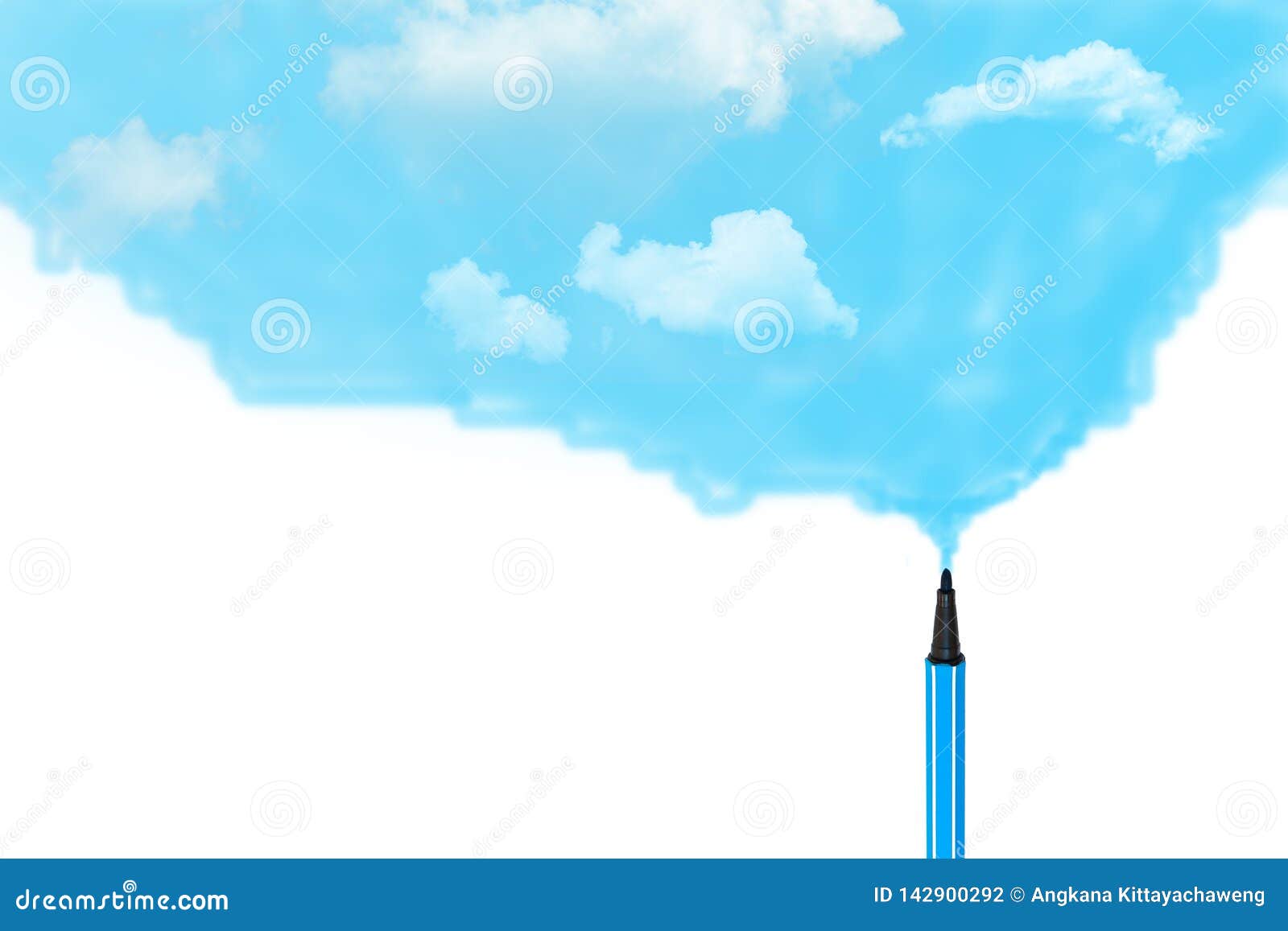Magic Blue Pen Drawing Blue Sky and White Clouds. Stock Photo - Image ...