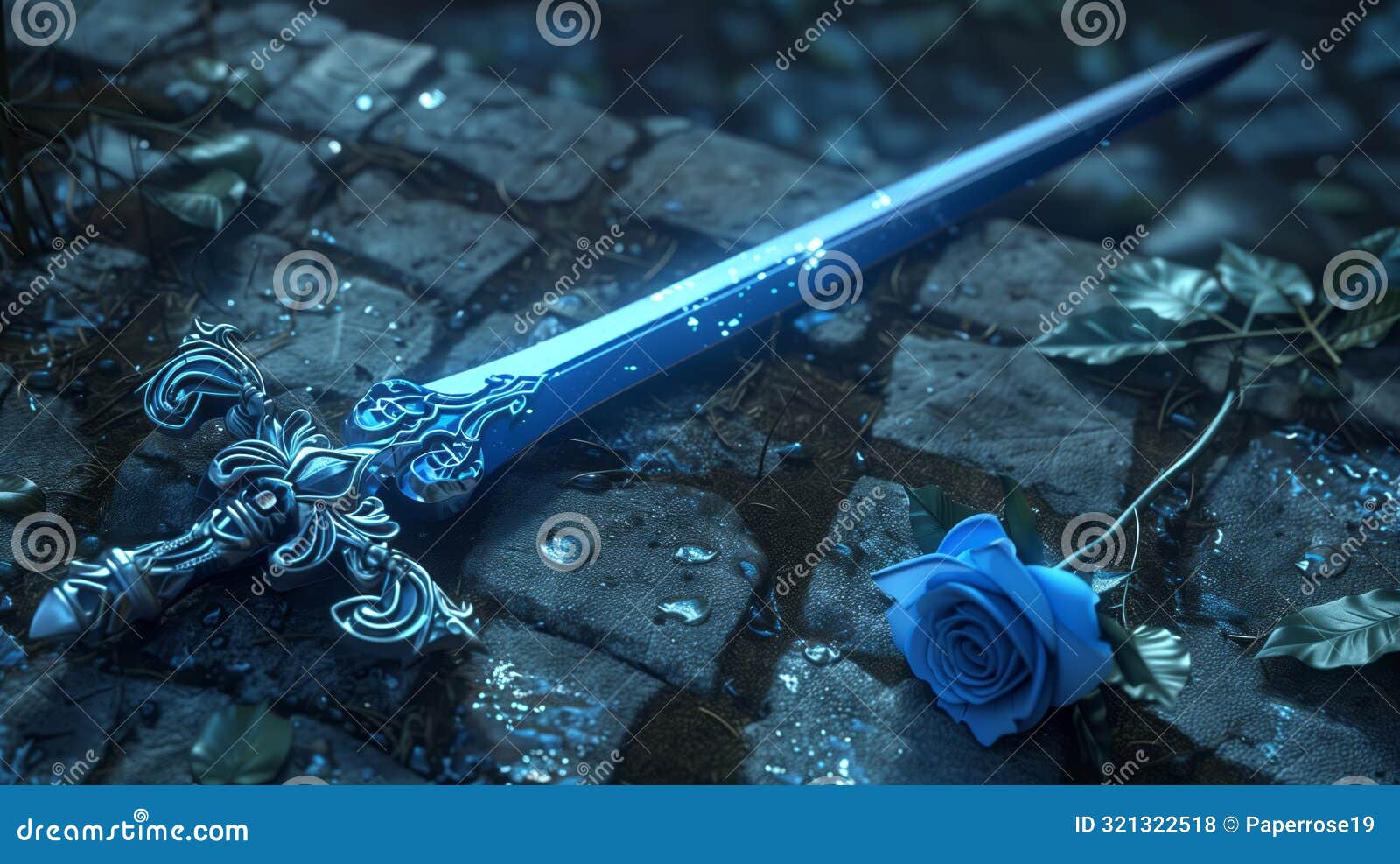 Magic blue rose sword stock photo. Image of creative - 321322518