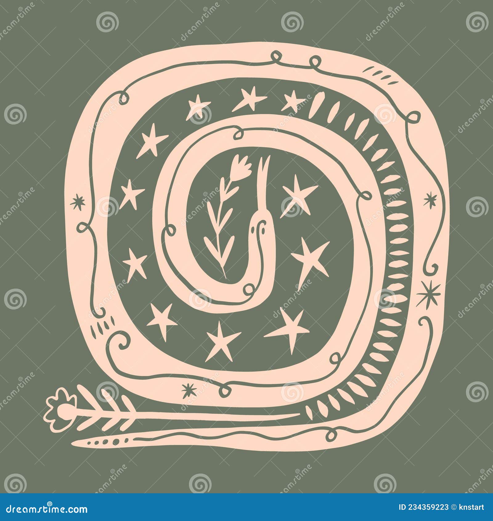 Circle Snake In Vintage Style. Serpent Cobra Or Python Or Poisonous ...