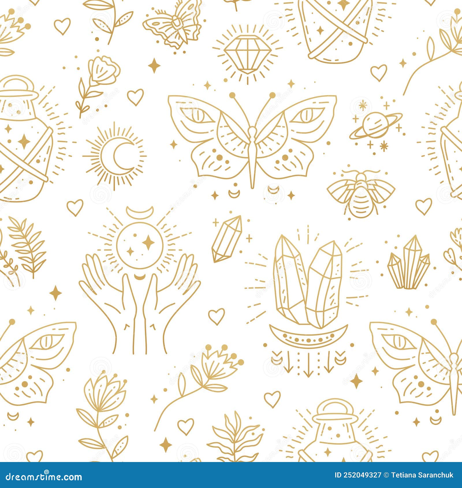 Magic Boho Symbols Seamless Pattern. Backdrop of Gypsy Sacred Elements ...