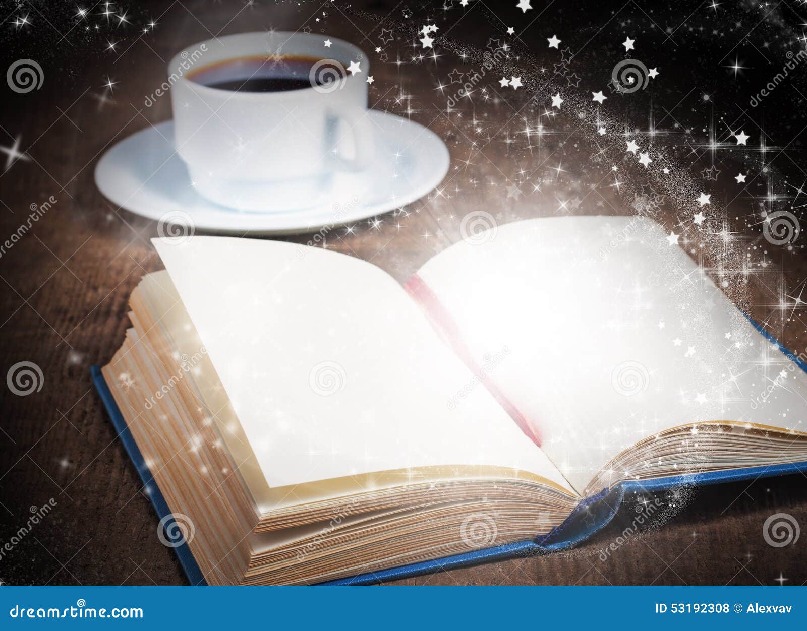 Magic Book with Blank Pages on Wooden Surface Stock Photo - Image of ...