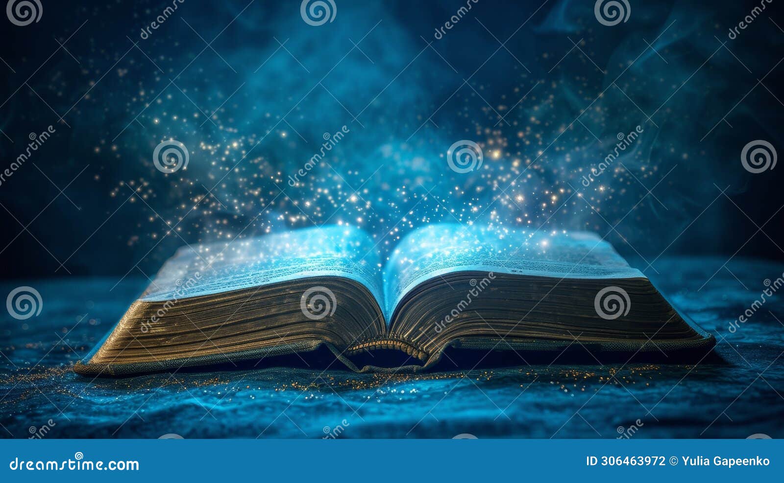 Magic Book on Blue Background Stock Photo - Image of book, bright ...