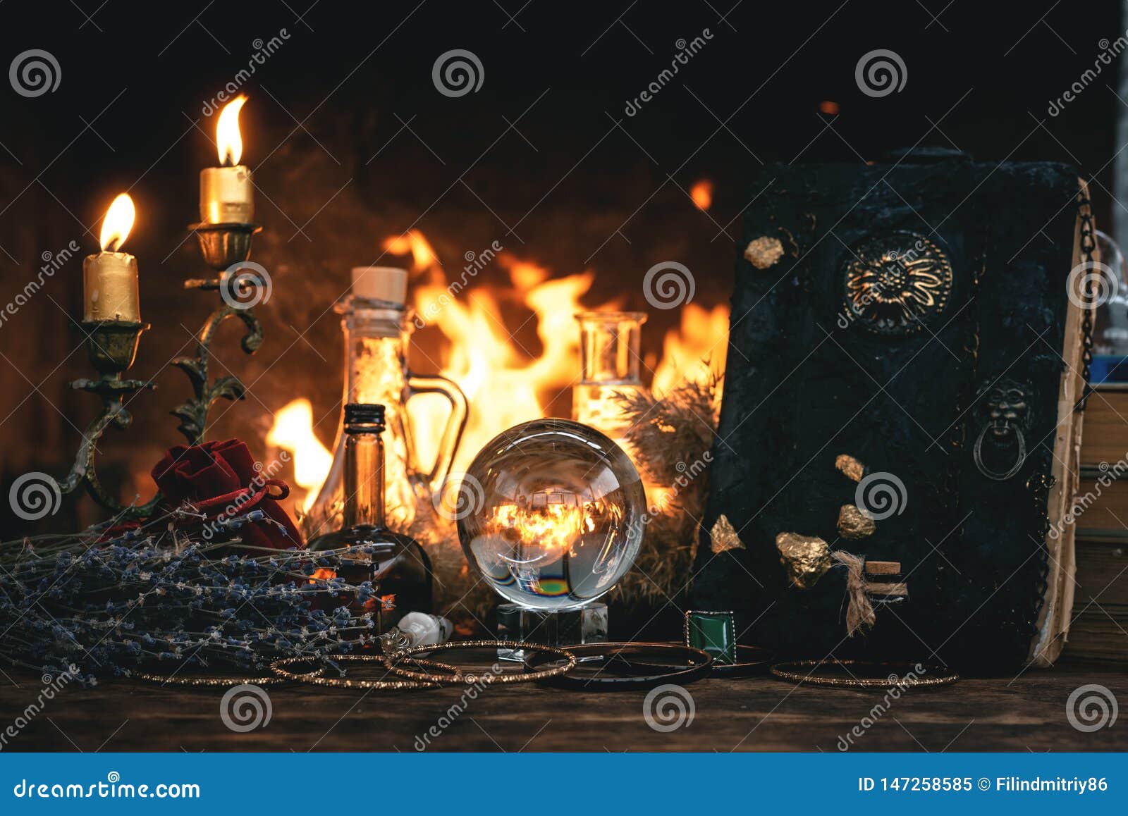 Seer With Magic Ball Performs Ritual. Psychic Vision, Fortune Teller ...