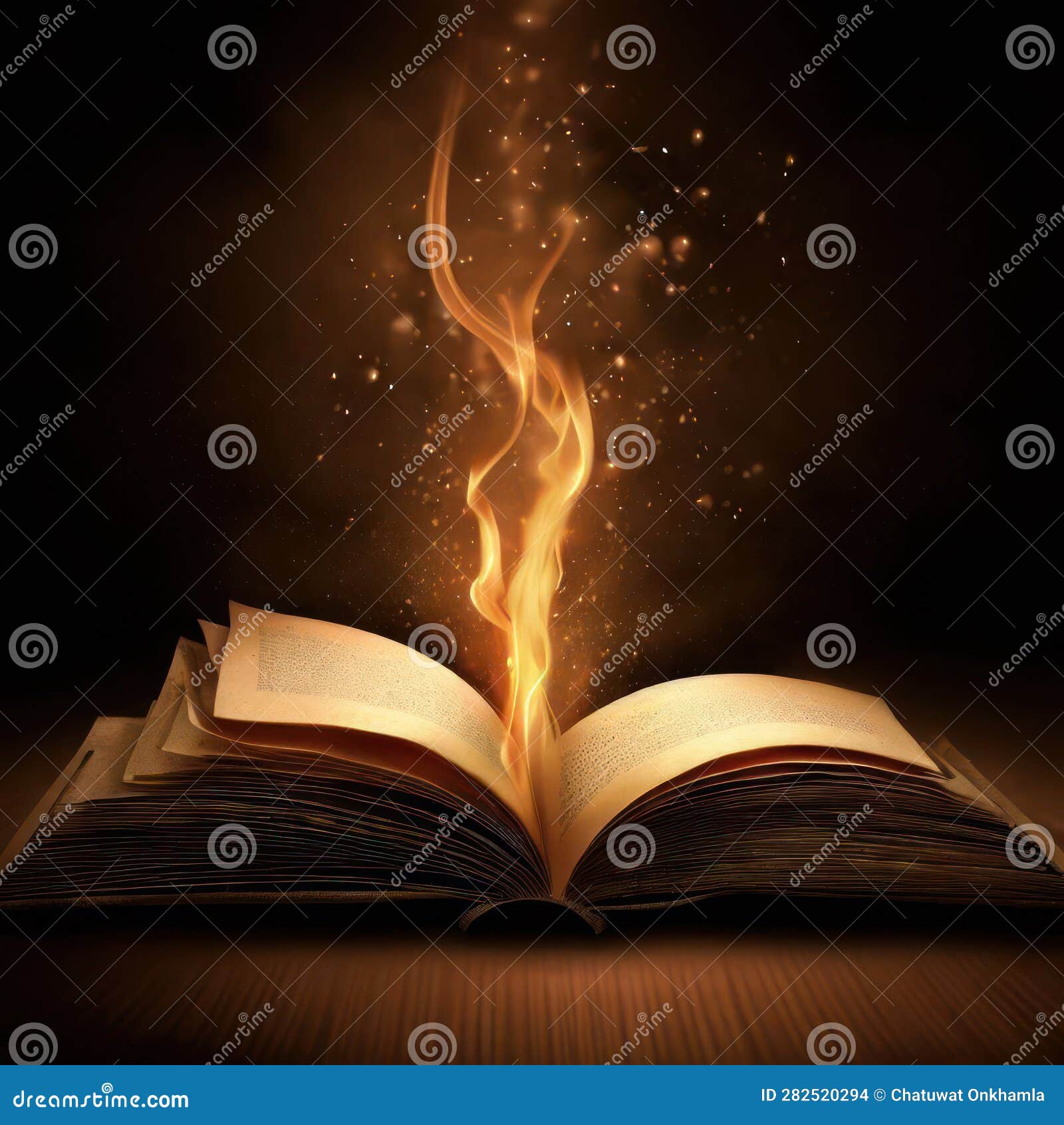 A Magic Book Emitting Flames from the Book Inside a Dark Room ...