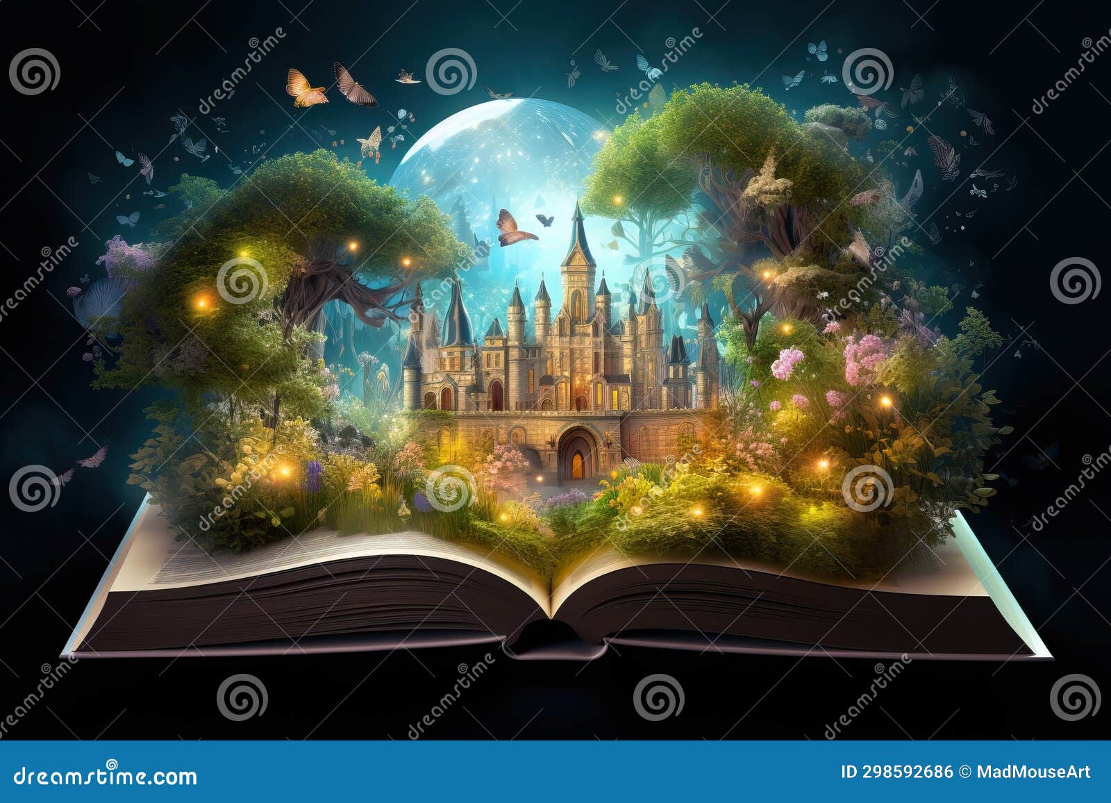 Magic Book with Fairy Tale Castle in the Forest. Fairy Tale Concept ...