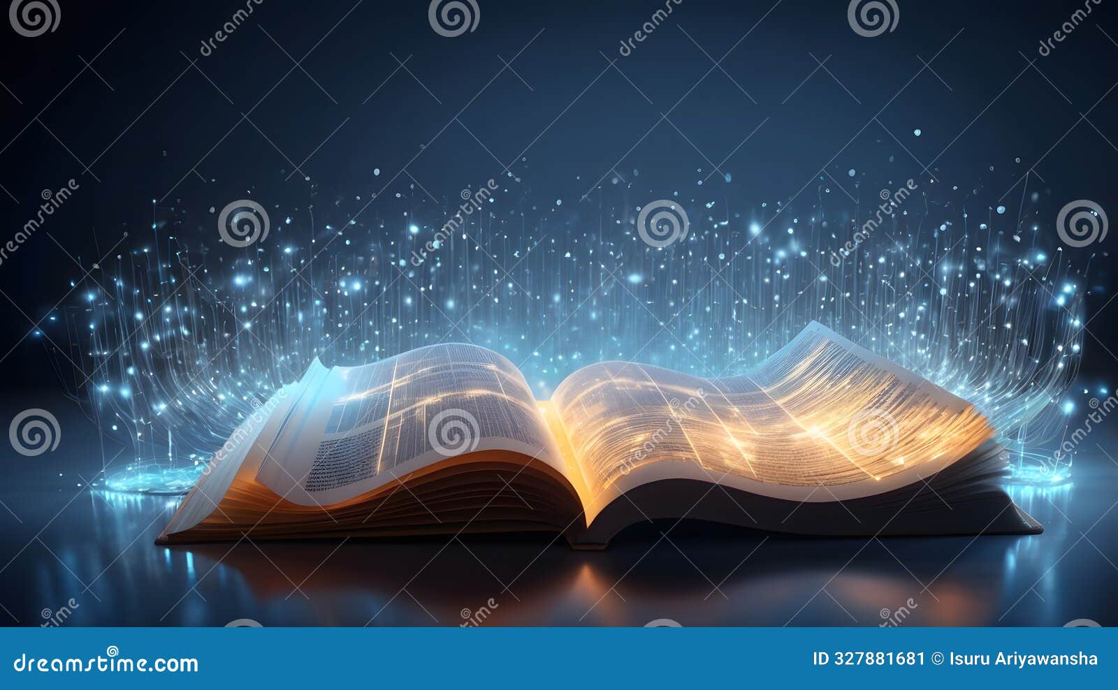 Magic Book with Glowing Data Streams Stock Illustration - Illustration ...