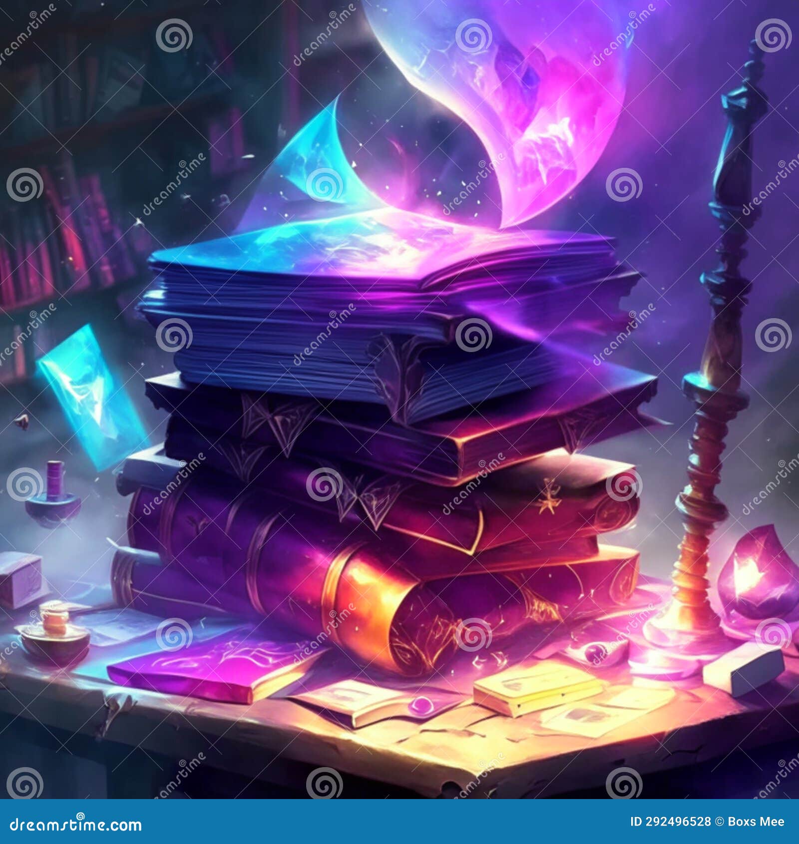Magic Book in the Library. 3D Illustration. 3D Rendering Stock ...