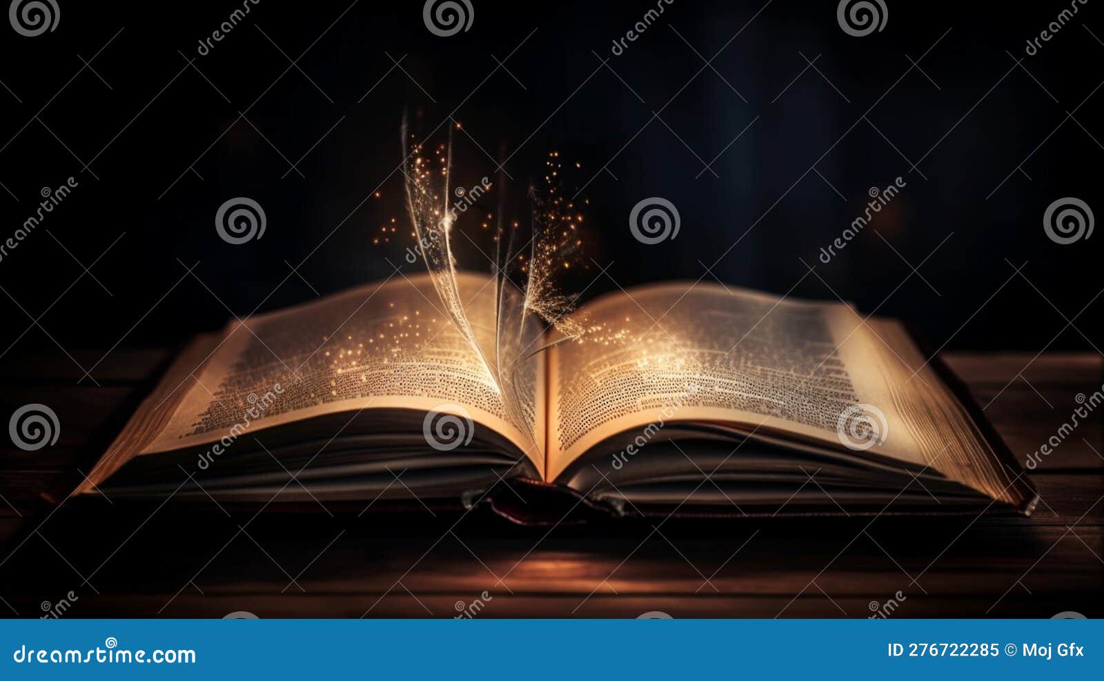 Magic Book with Open Pages and Abstract Lights Shining in Darkness ...