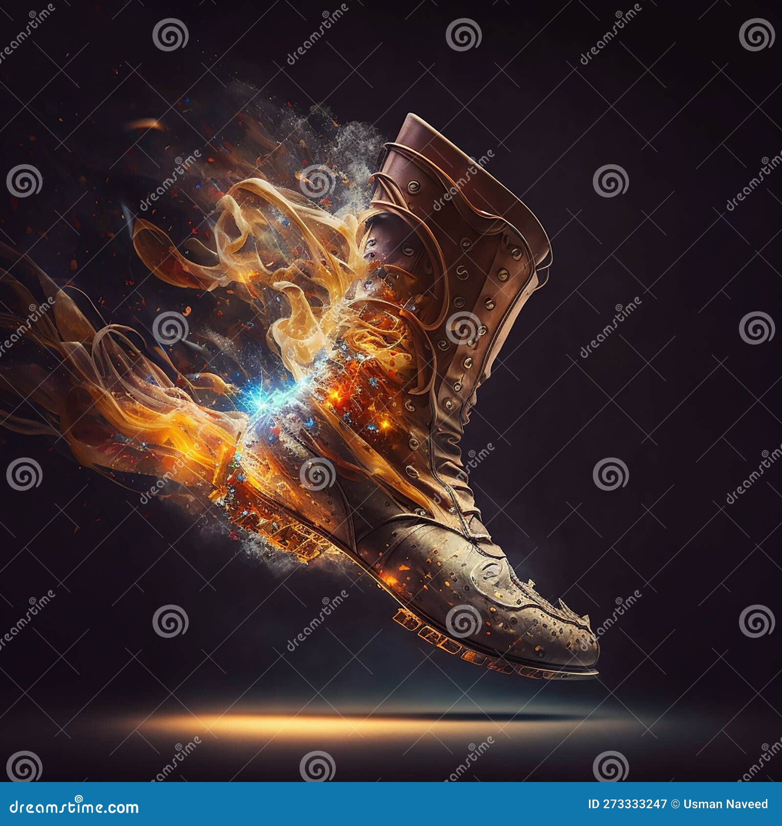 A Magic Boot of Speed Brown Leather Shoe on Fire with Dark Black ...