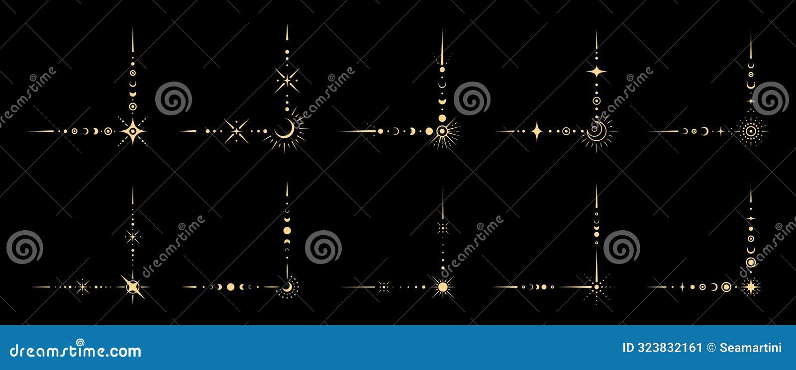 Magic Border Corners, Astrology Golden Shine Frame Stock Illustration ...