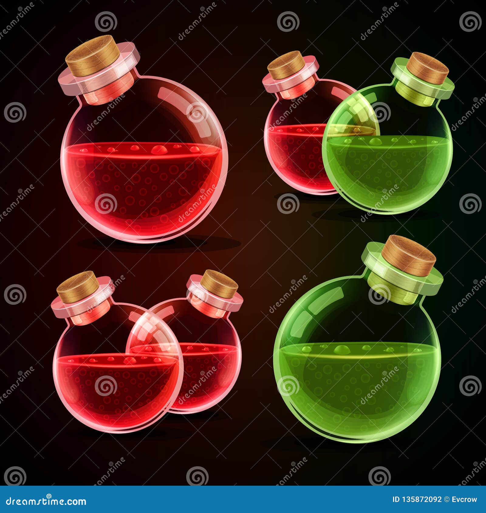 Magic Bottle Jars With Potion. Isolated Magic Bottle Jars With Colorful ...