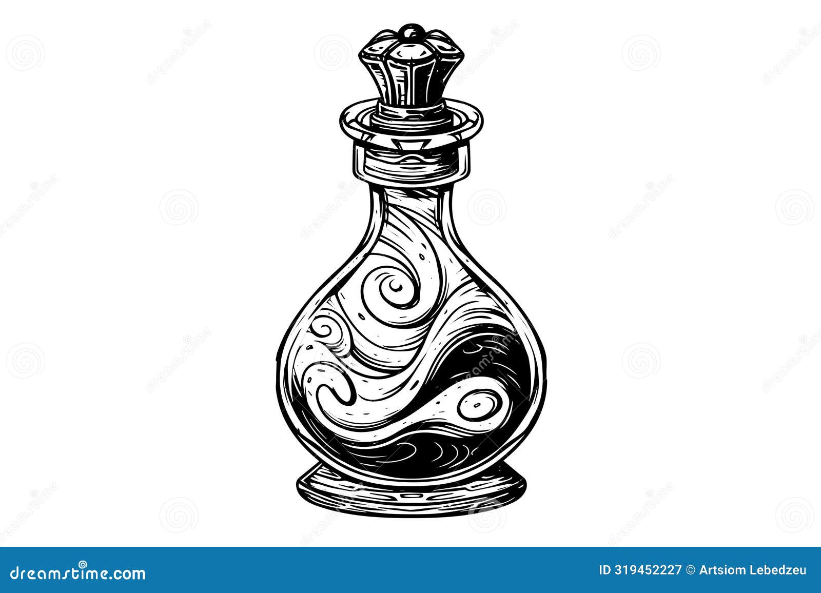 Magic Bottle with Potion Hand Drawn Ink Sketch. Engraved Style Vector ...