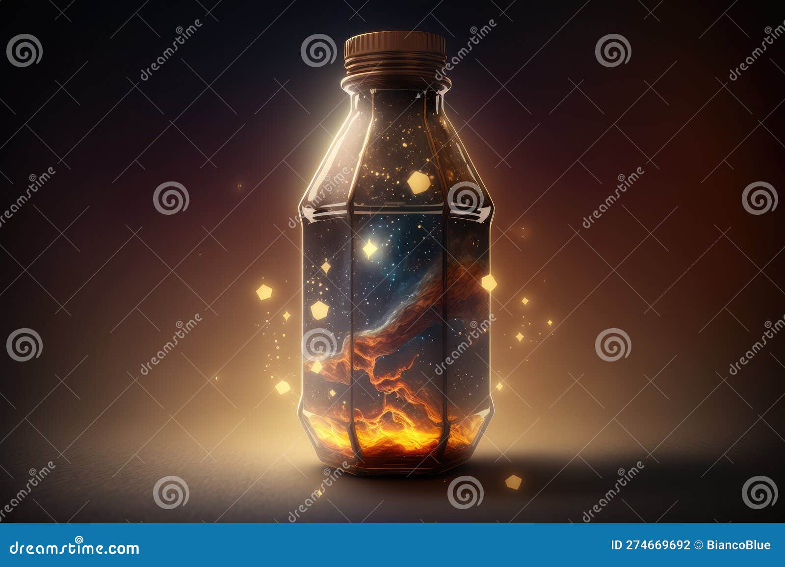 Magic Bottle with Star and Sky Inside the Bottle Stock Illustration ...