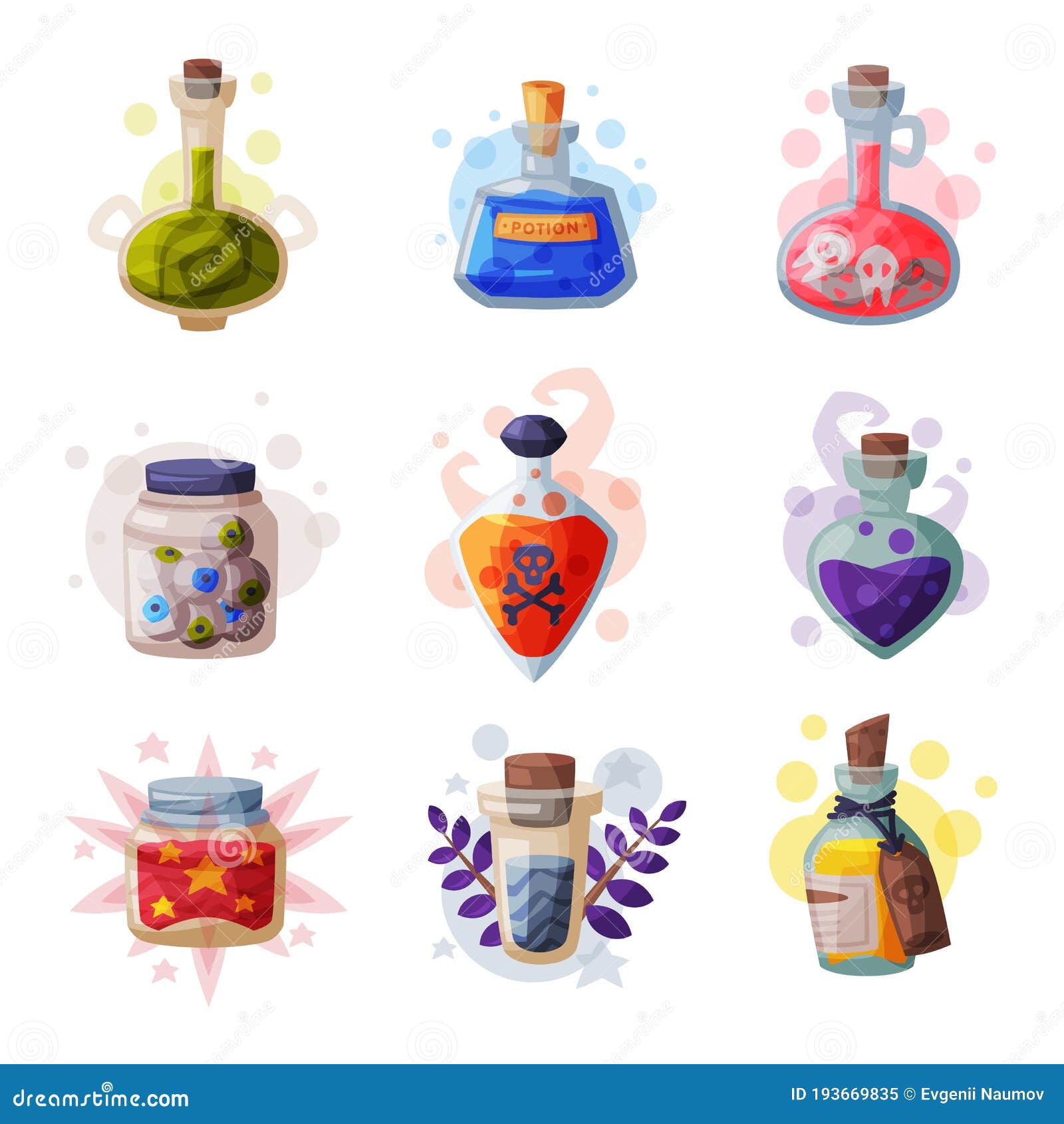 Magic Bottles of Potion Set, Occult Magic Objects for Mystic Rituals ...