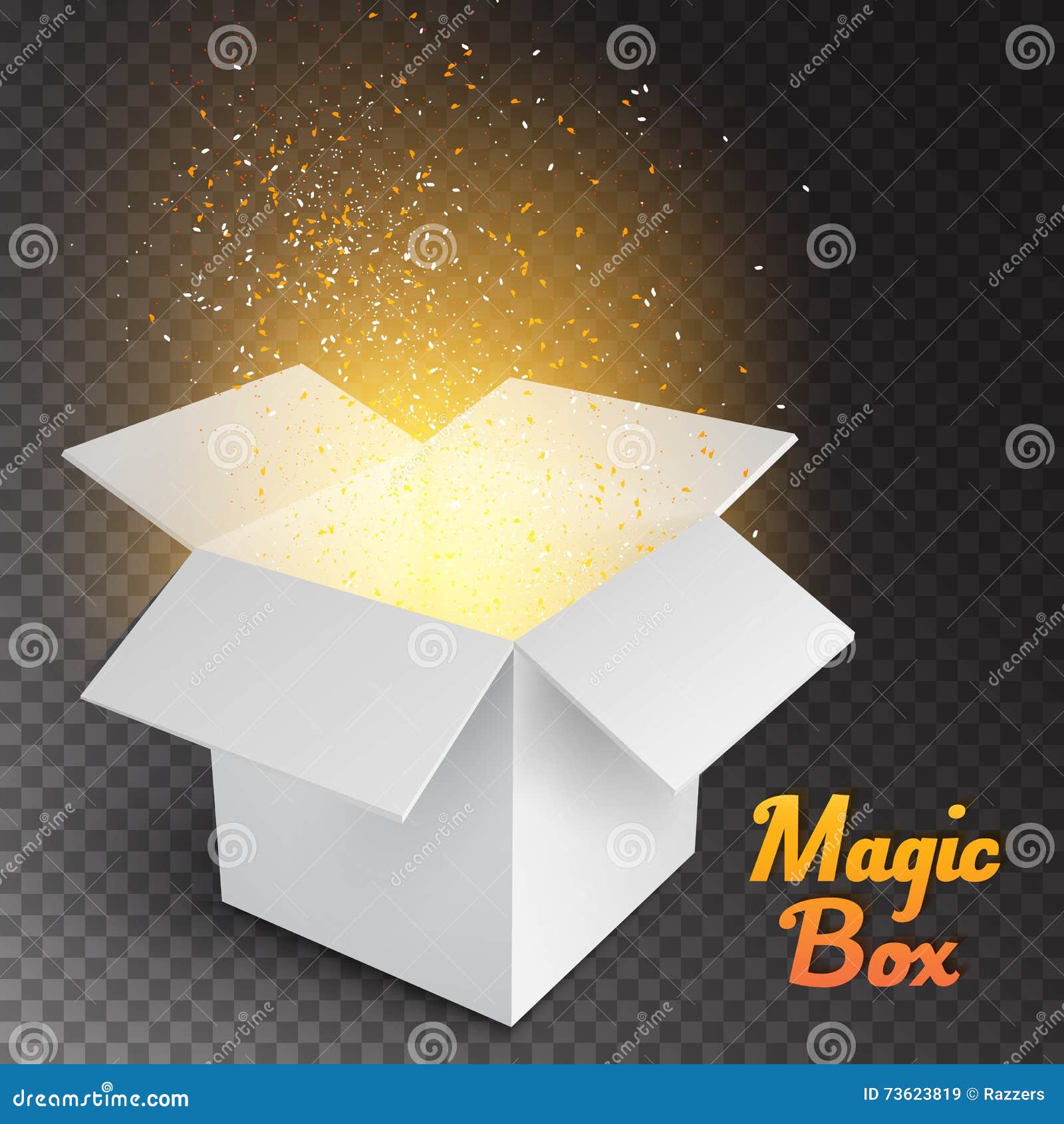 Magic Box with Confetti and Magic Light. Realistic Magic Open Bo Stock ...