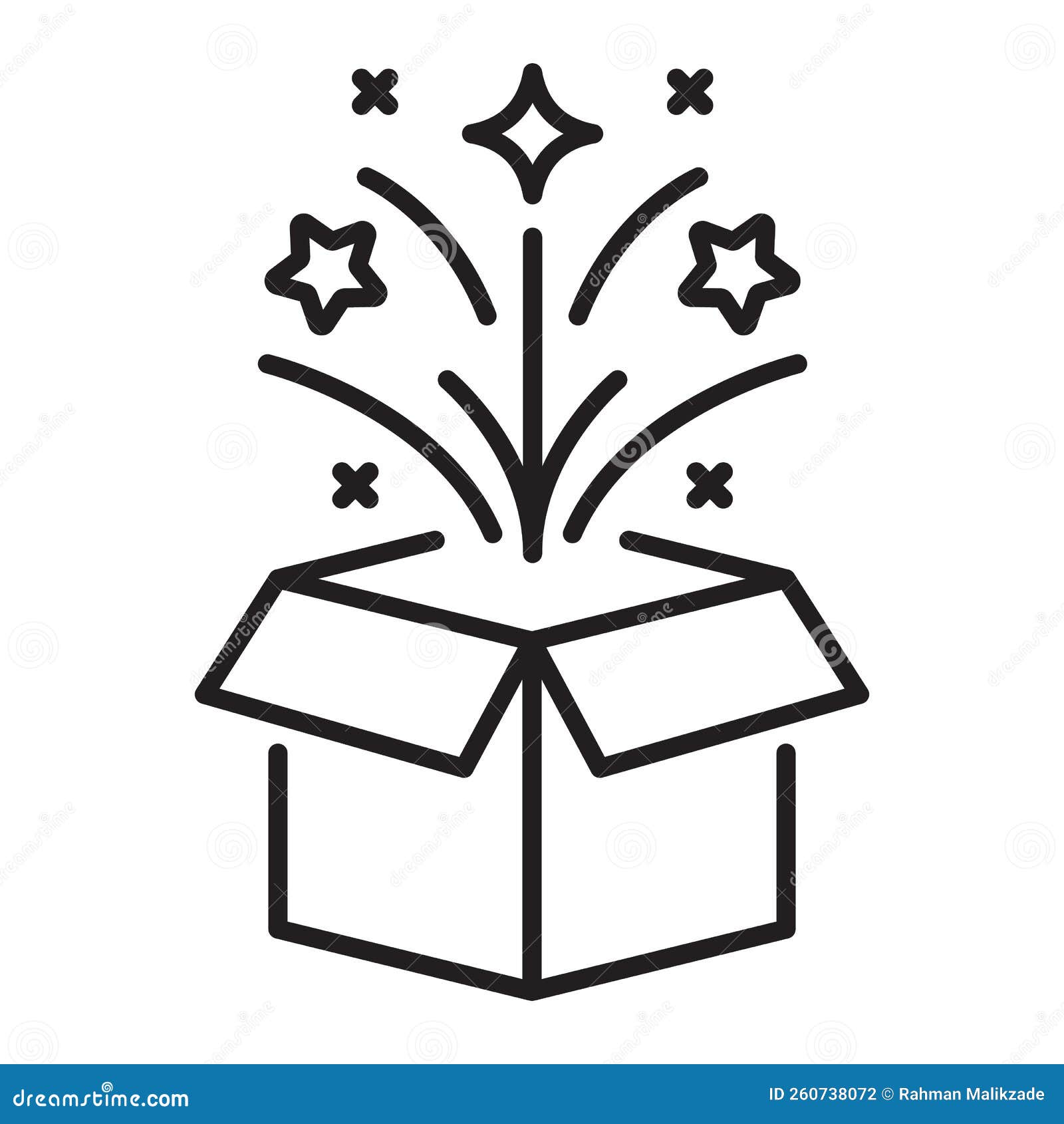 Magic Box Outline Icon. Open Gift Box and Magic Stars Vector ...