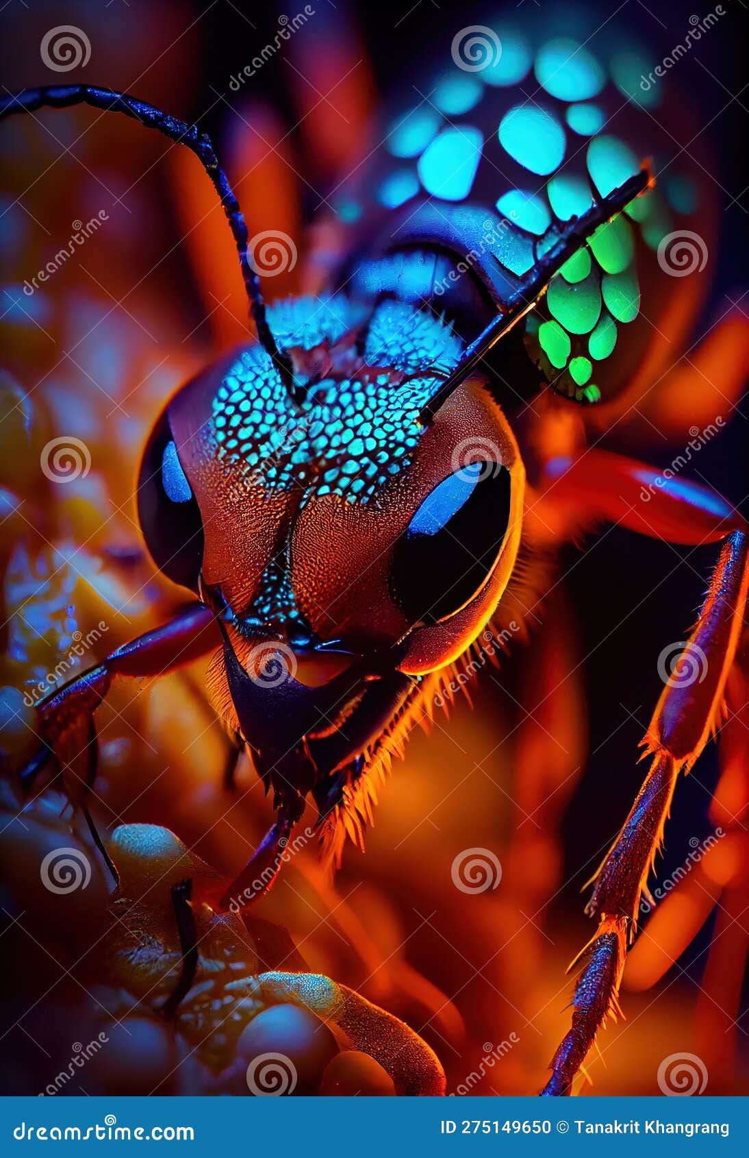 The Magic of Bugs Neon Light, Ant on a Tree Branch Stock Illustration ...