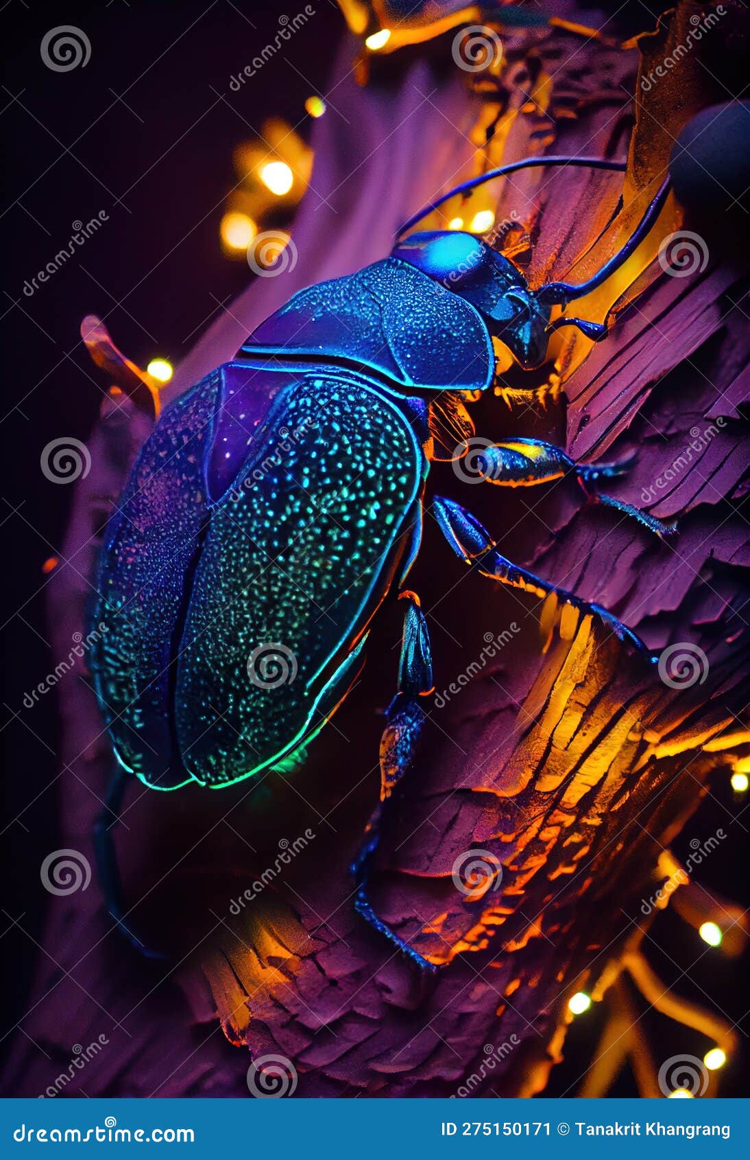 The Magic of Bugs Neon Light, Beetle on a Tree Branch Stock ...