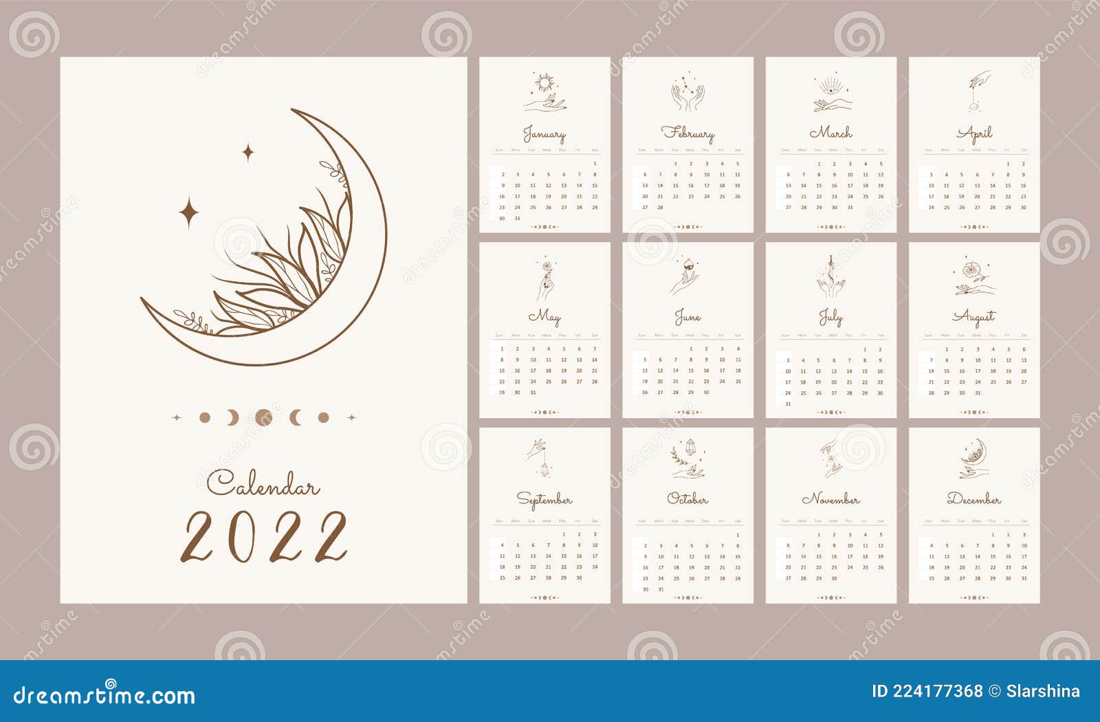 Magic Calendar 2022. Vector Vintage Gothic Illustrations Of Magic ...