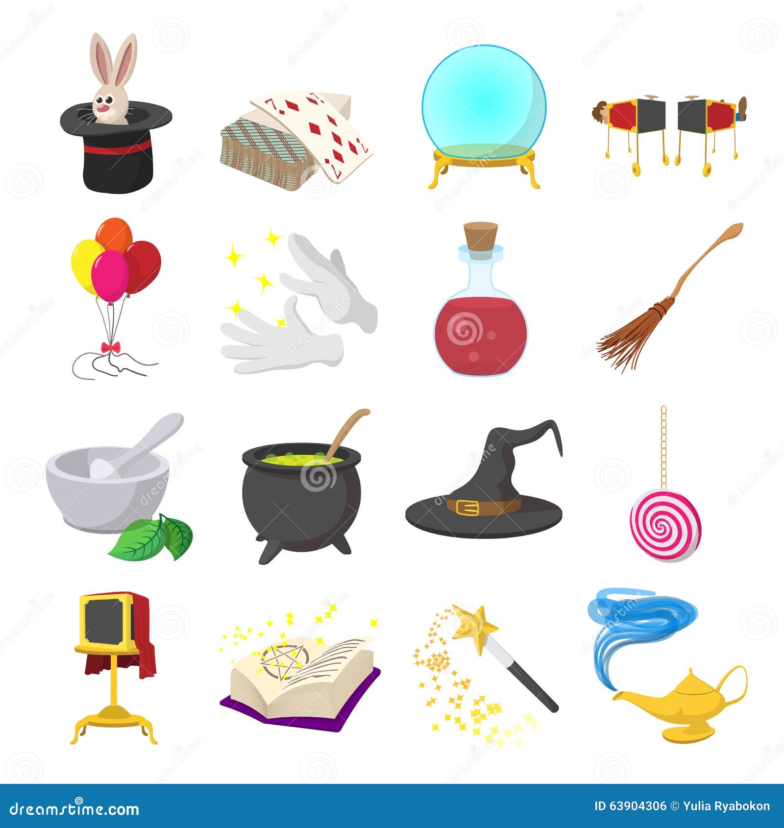 Magic cartoon icons set stock vector. Illustration of card - 63904306