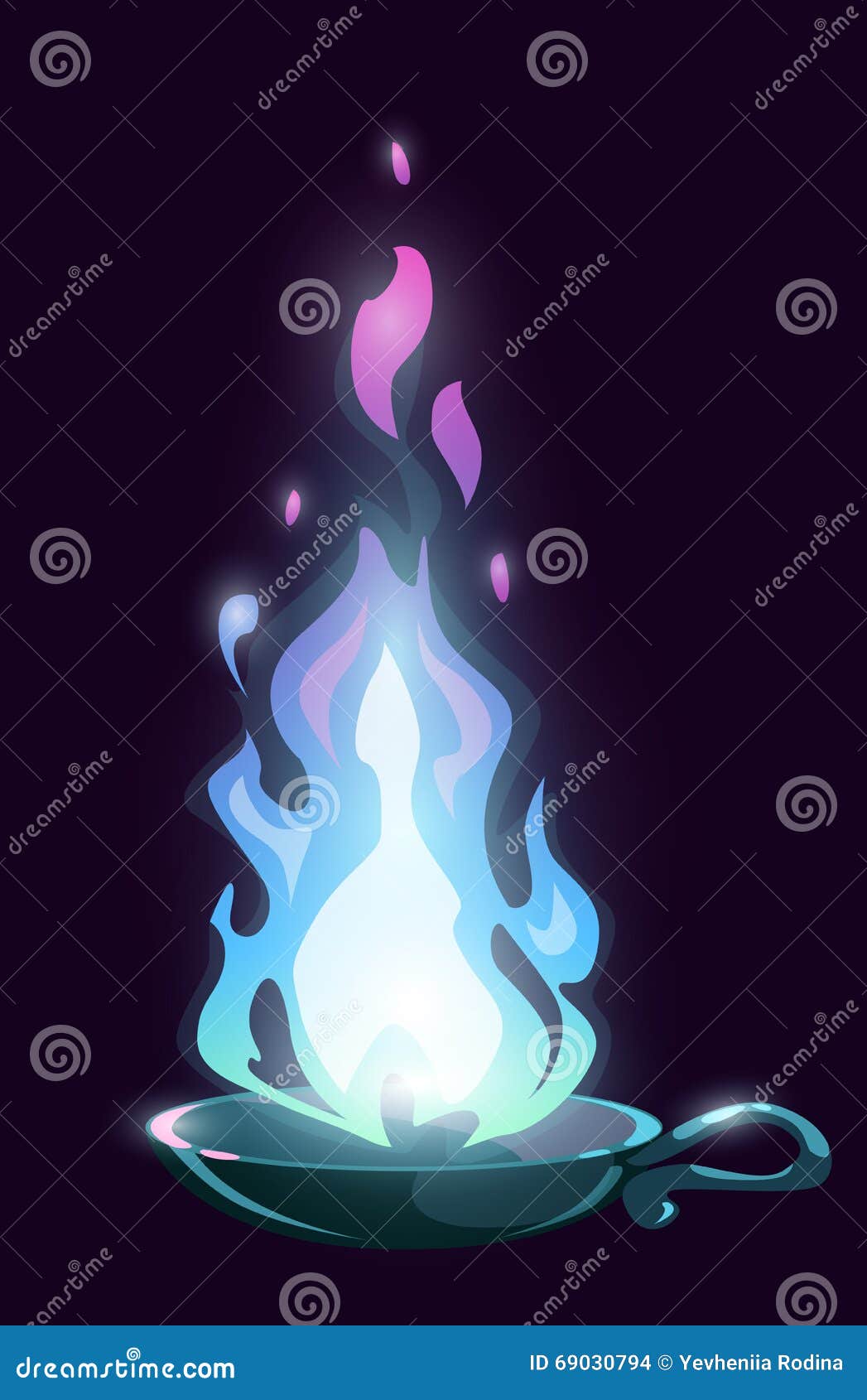 Magic Cartoon Lamp with Fairy Blue Fire Stock Vector - Illustration of ...