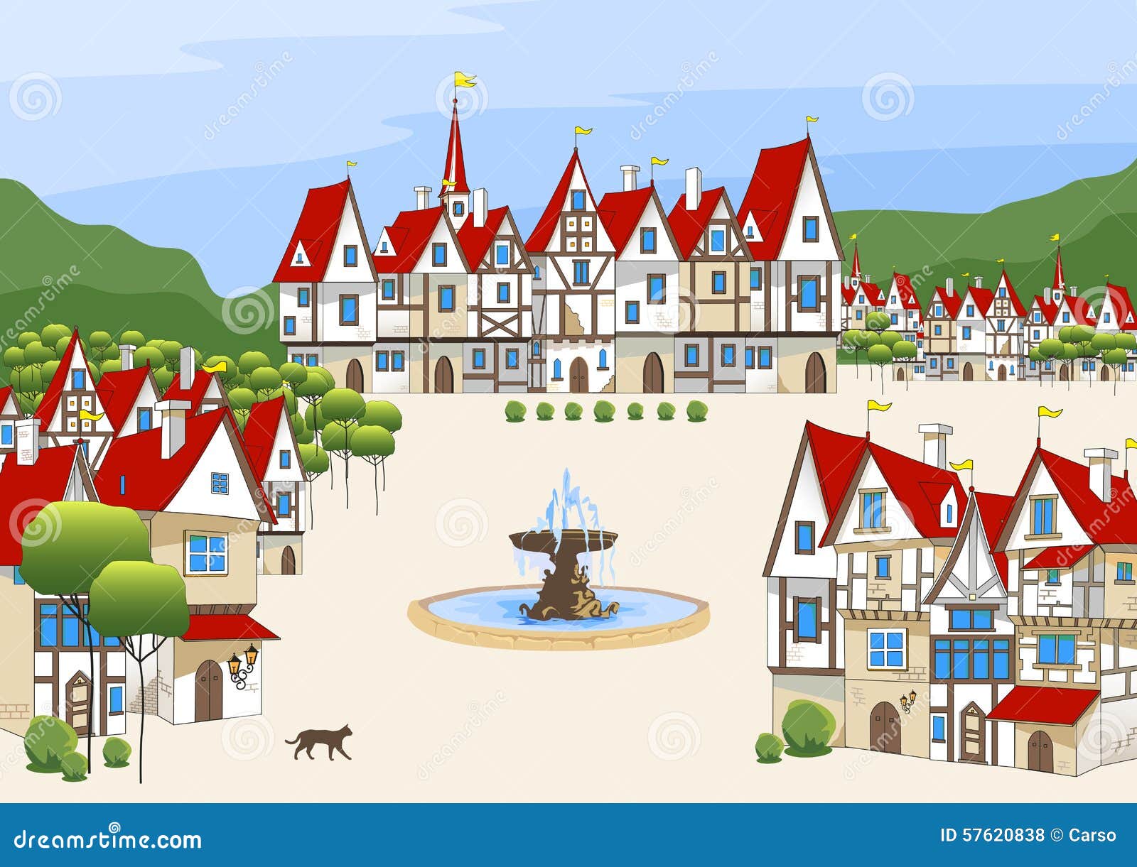 Magic Cartoon Medieval Town. Stock Vector - Illustration of estate ...