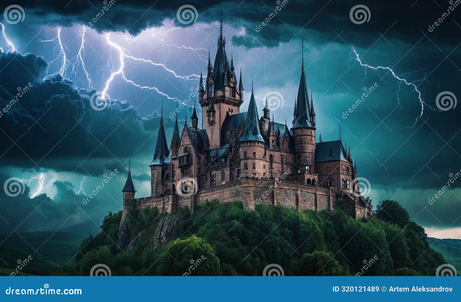 Magic Castle on a Background of Lightning Stock Illustration ...