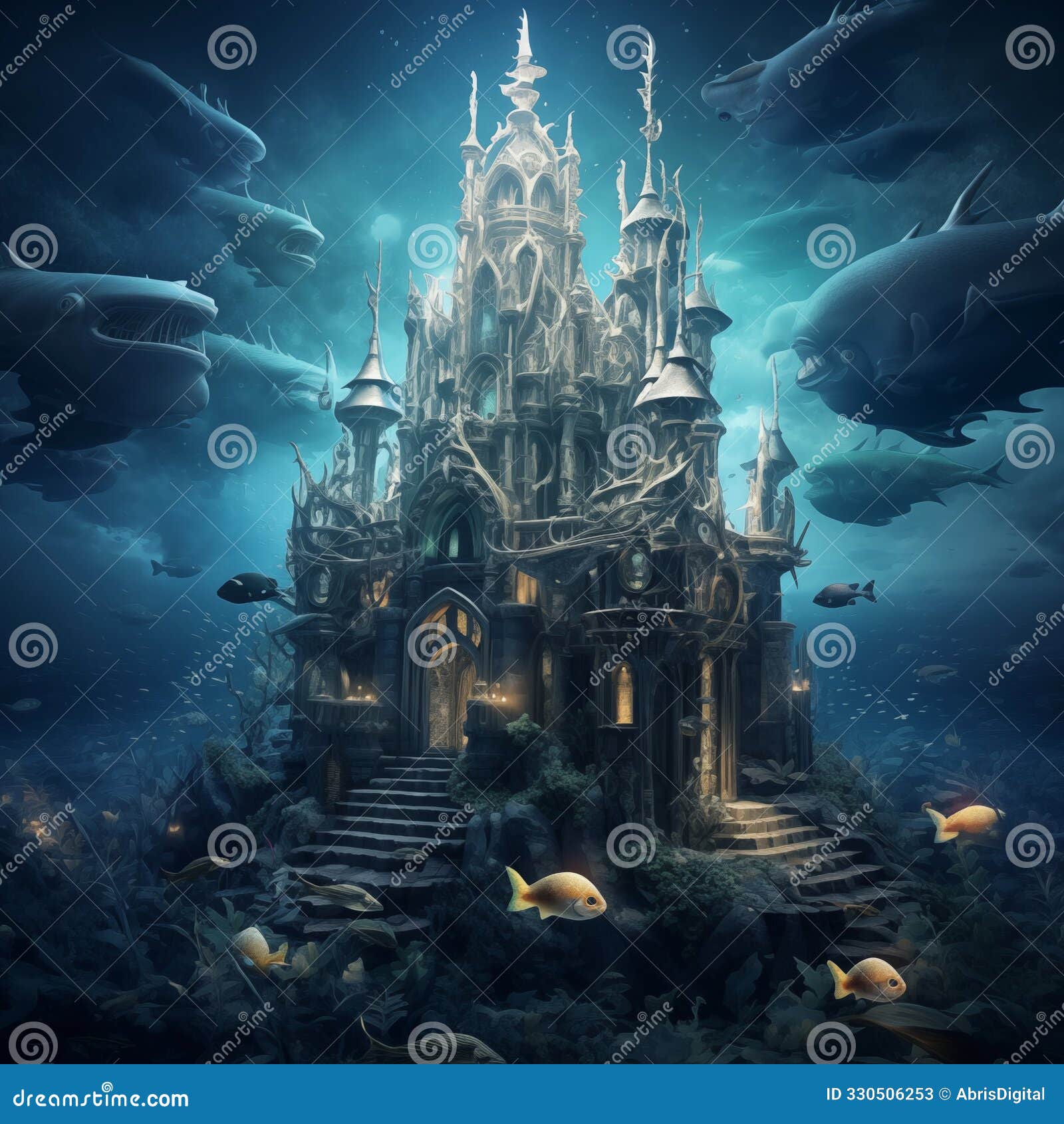 Magic castle underwater stock illustration. Illustration of fish ...