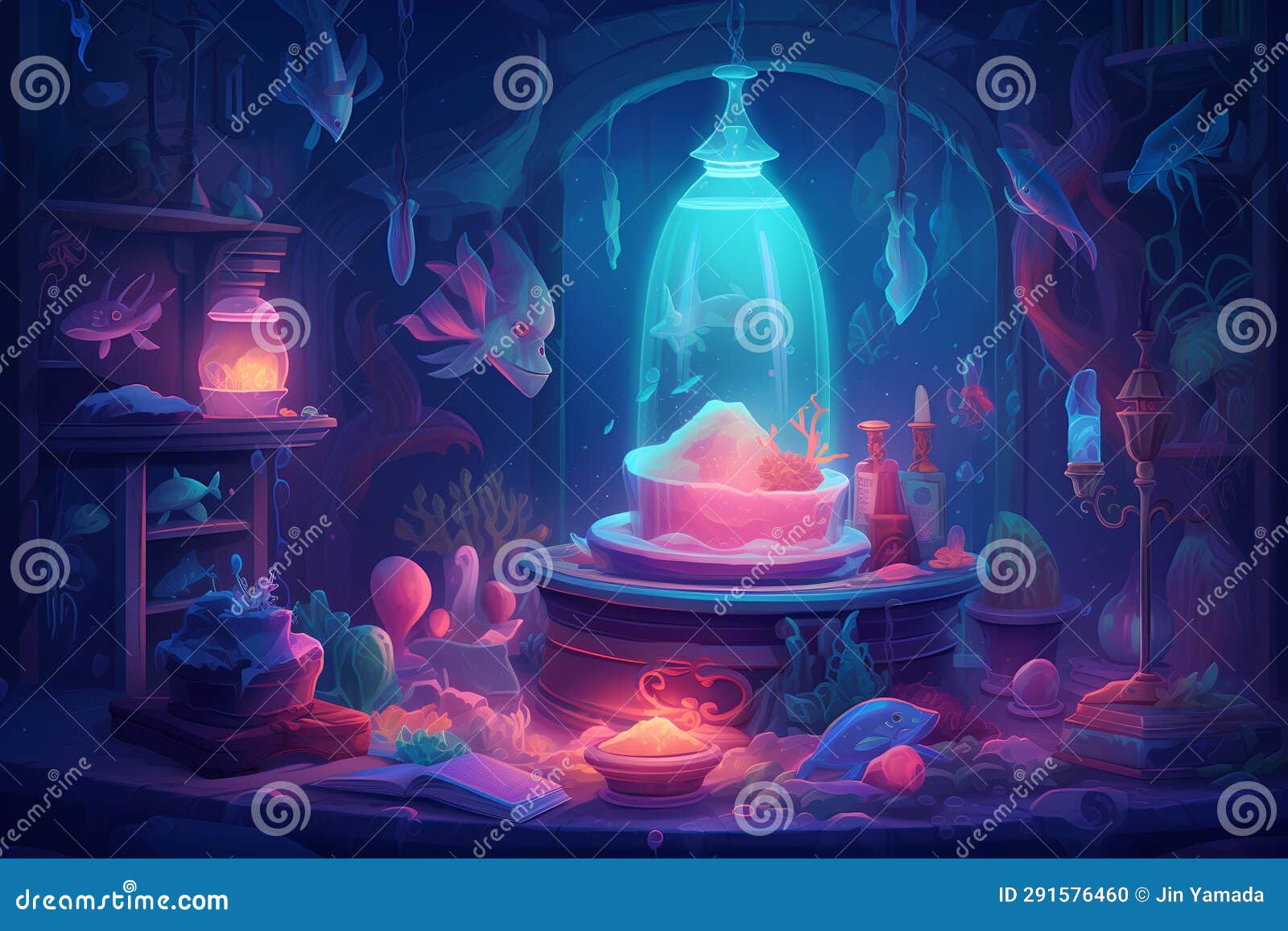 Magic Cave with Magic Elixir and Potion. Cartoon Vector Illustration ...
