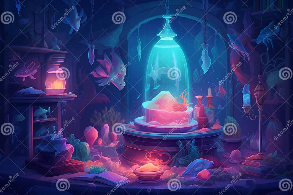 Magic Cave with Magic Elixir and Potion. Cartoon Vector Illustration ...
