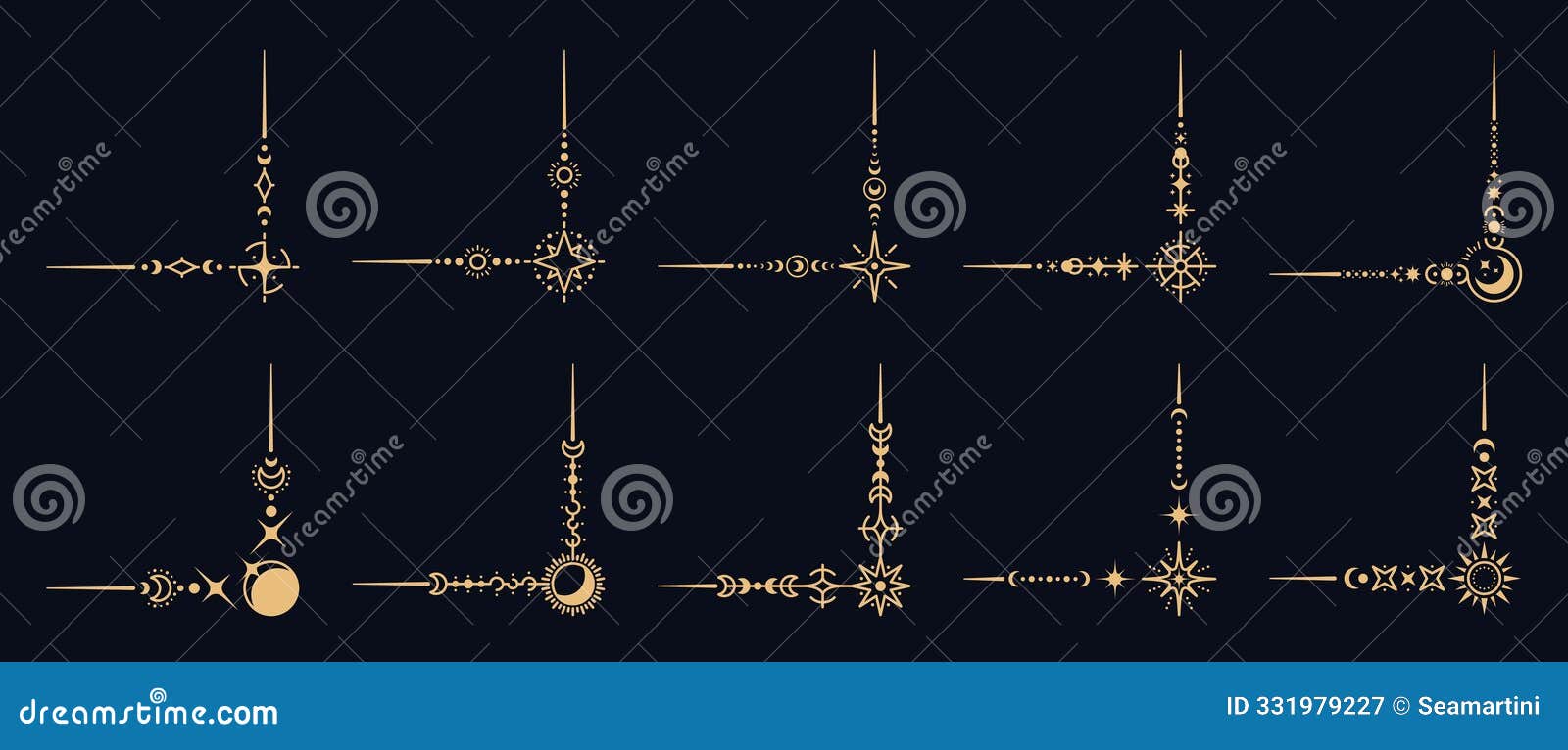 Magic Celestial Border Corners Frames Vector Set Stock Illustration ...