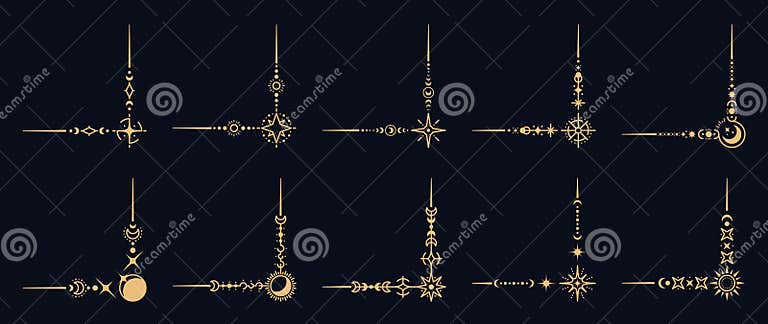 Magic Celestial Border Corners Frames Vector Set Stock Illustration ...
