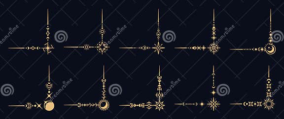 Magic Celestial Border Corners Frames Vector Set Stock Illustration ...