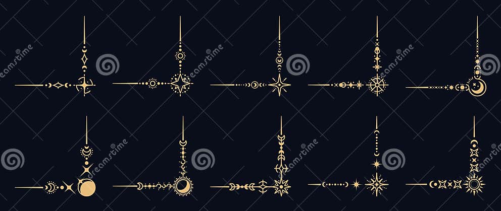 Magic Celestial Border Corners Frames Vector Set Stock Illustration ...