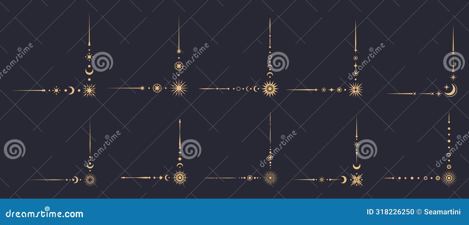 Magic Celestial Border Corners, Vector Elegant Set Stock Vector ...