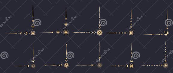 Magic Celestial Border Corners, Vector Elegant Set Stock Vector - Illustration of astronomy ...