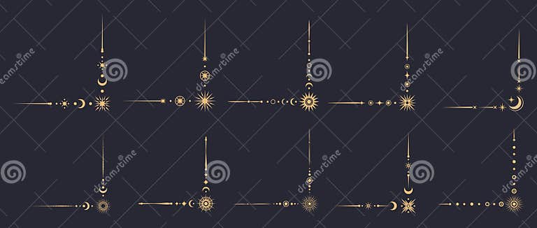 Magic Celestial Border Corners, Vector Elegant Set Stock Vector ...