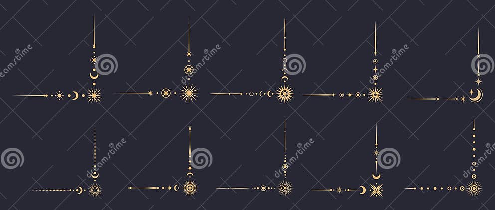 Magic Celestial Border Corners, Vector Elegant Set Stock Vector ...