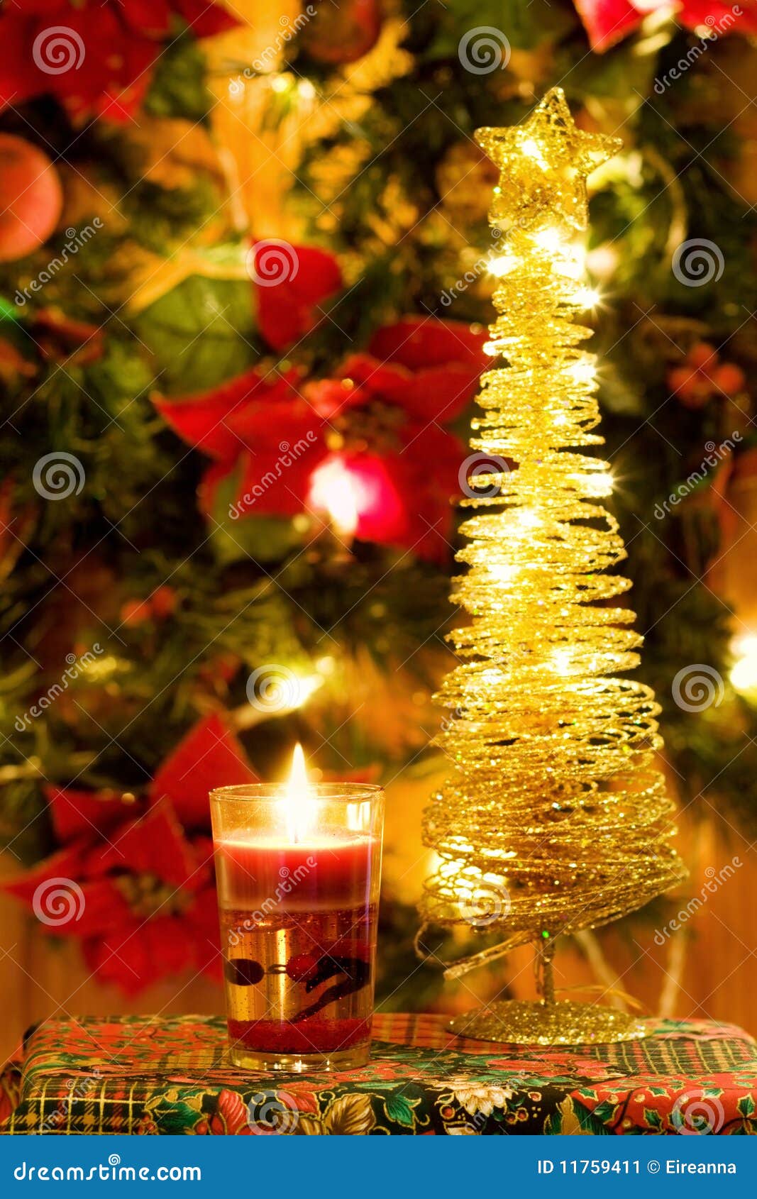 Magic Christmas Candle and Golden Tree Stock Image - Image of ...
