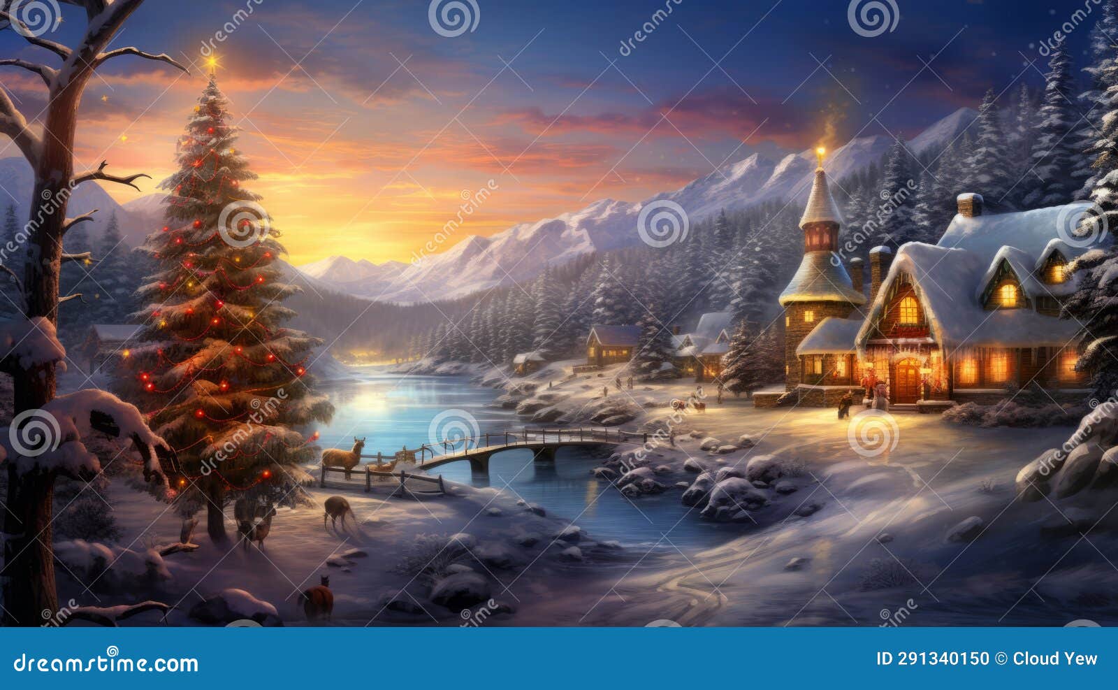 Magic of Christmas Happy Christmas Scene Stock Illustration ...