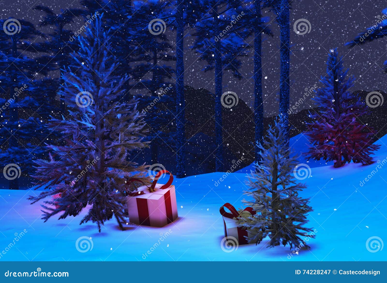 Magic Christmas Night with Colorful Lights Stock Illustration ...