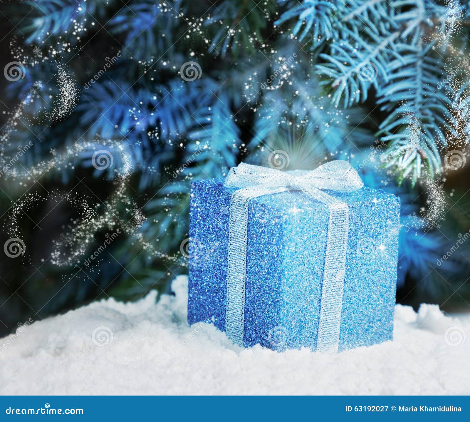 The Magic of Christmas Night Gift in the Snow Stock Image - Image of ...