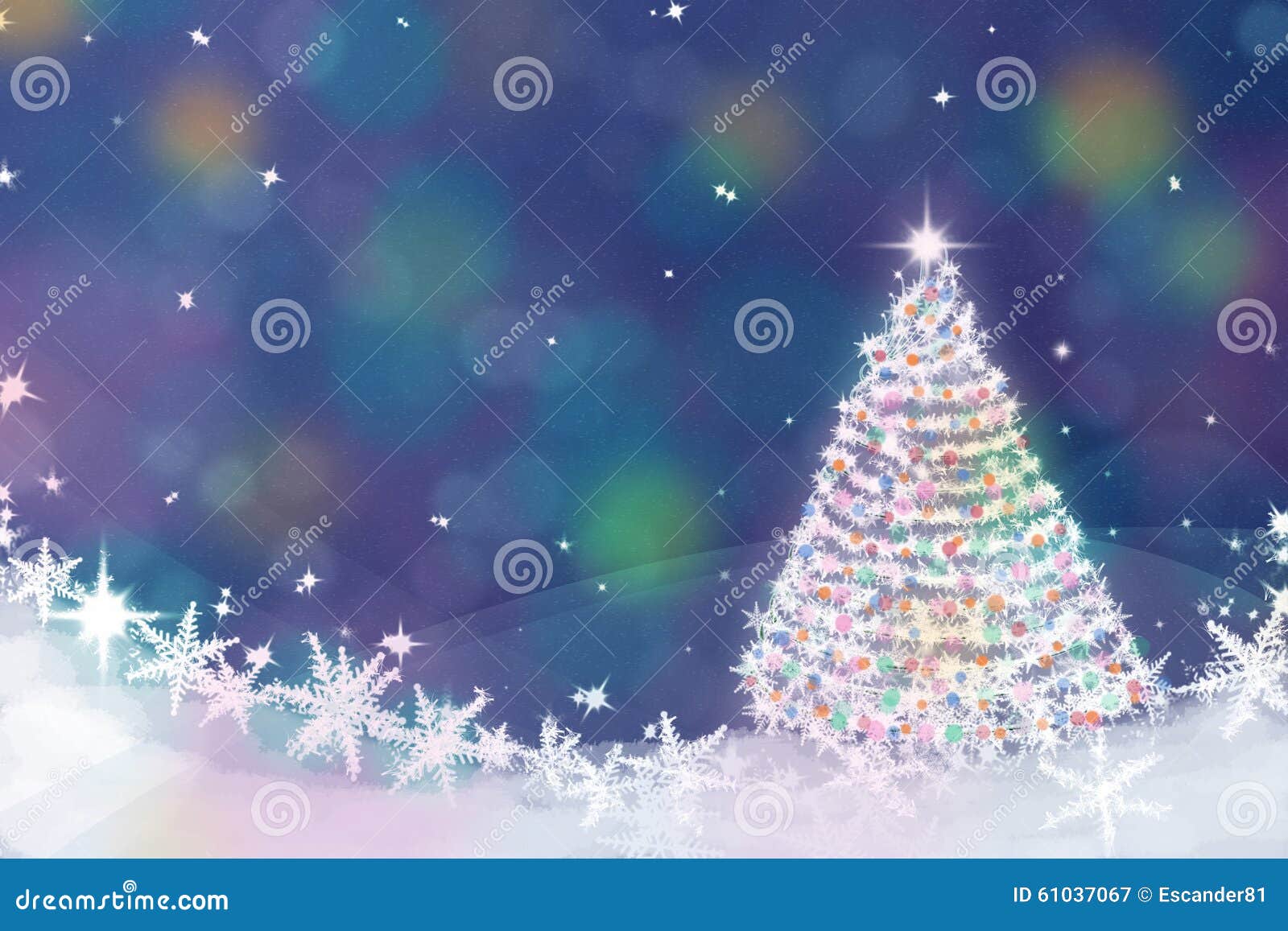 Magic Christmas Tree Background Illustration with Colorful Bokeh Stock ...