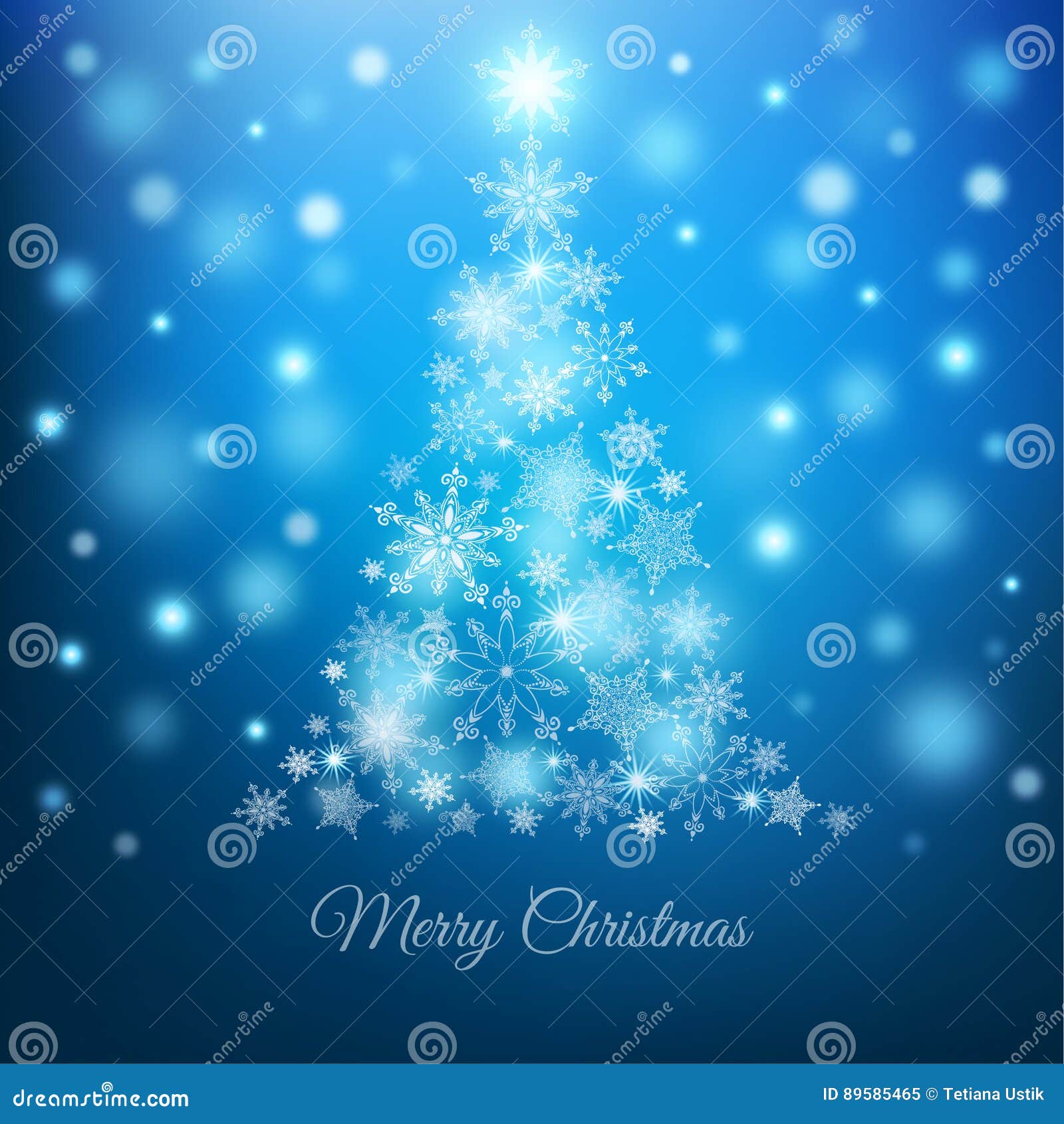 Magic Christmas Tree with Snowflakes on Blue Background Stock Vector ...