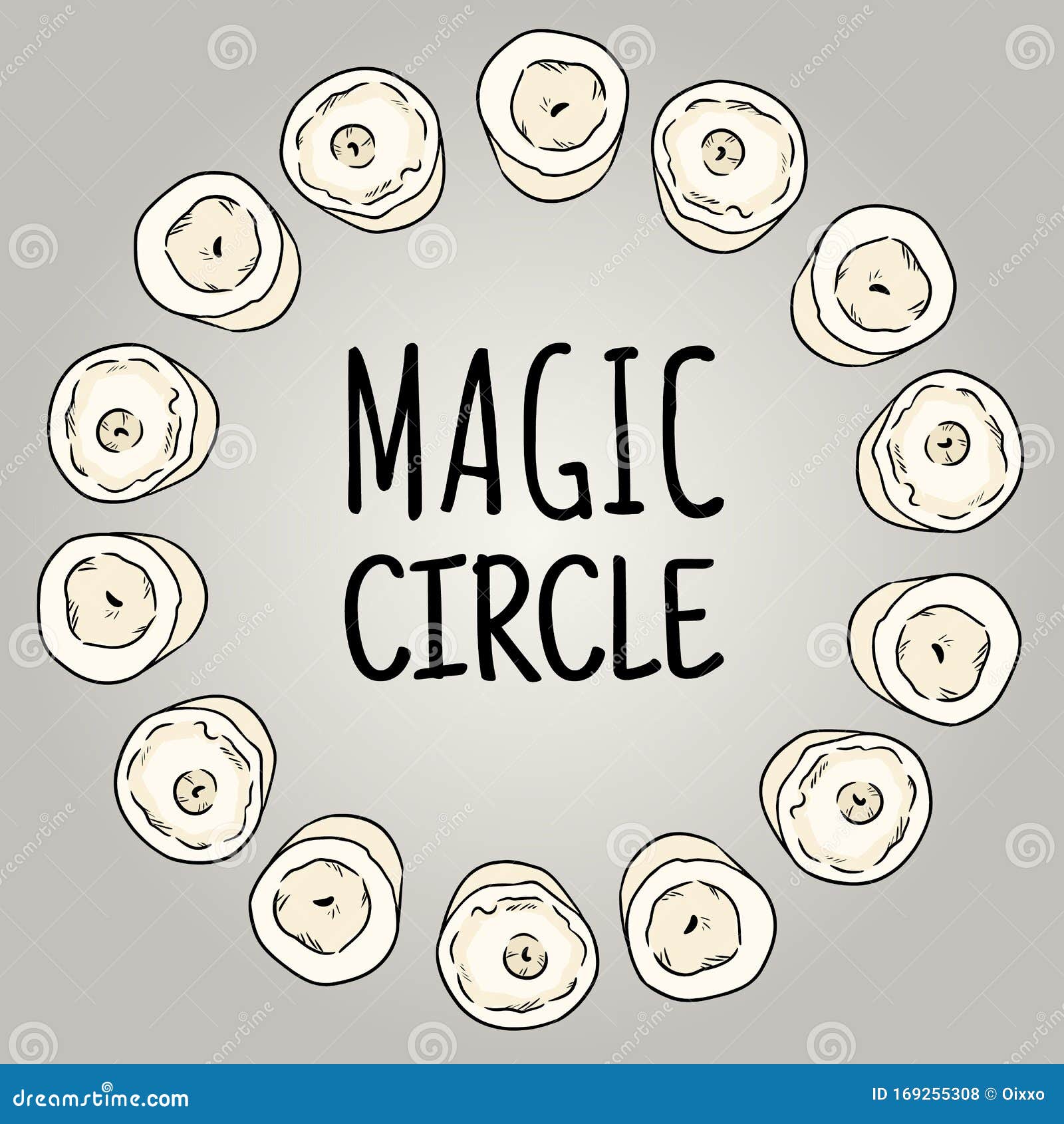 Magic Circle Boho Candles Doodles in a Wreath Composition. Vector ...